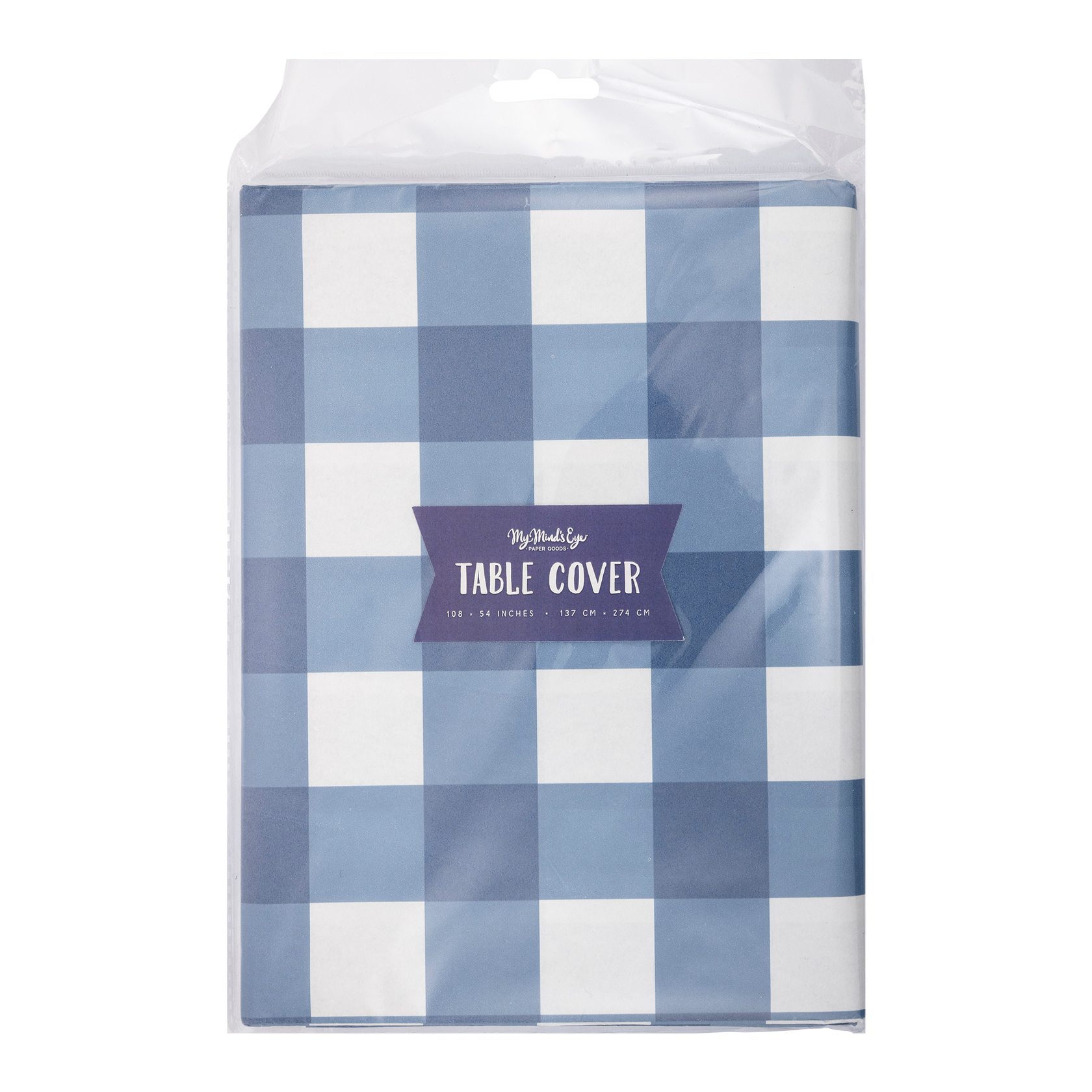 BLUE GINGHAM PAPER TABLE COVER – CONFETTIMYPARTY