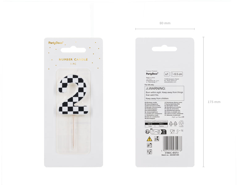 CHECKERED BLACK CANDLE NUMBER 2 – CONFETTIMYPARTY