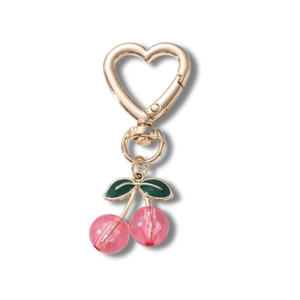 HEART-SHAPED CHERRY KEYCHAIN - PINK – CONFETTIMYPARTY