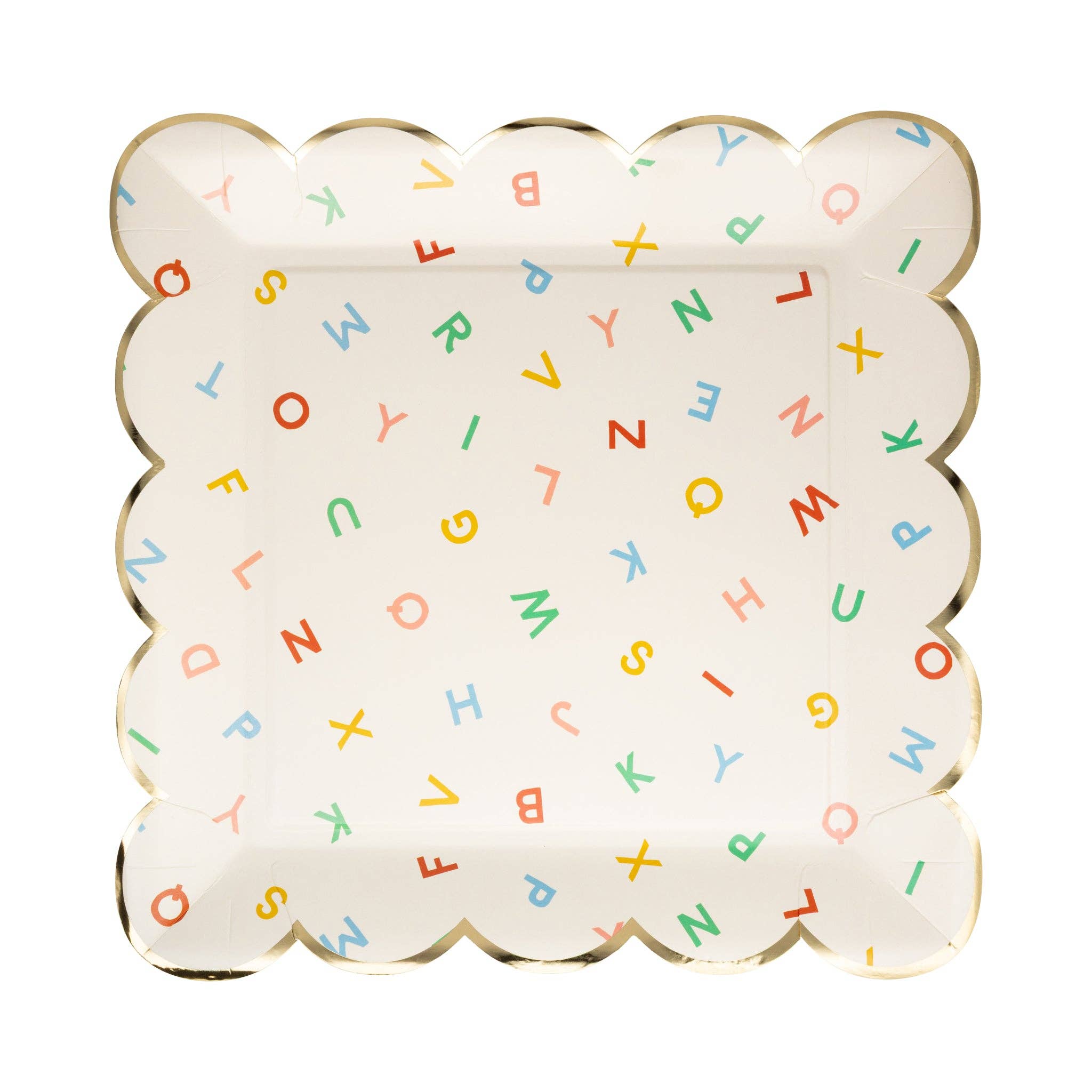SCATTERED ALPHABET PAPER PLATES – CONFETTIMYPARTY