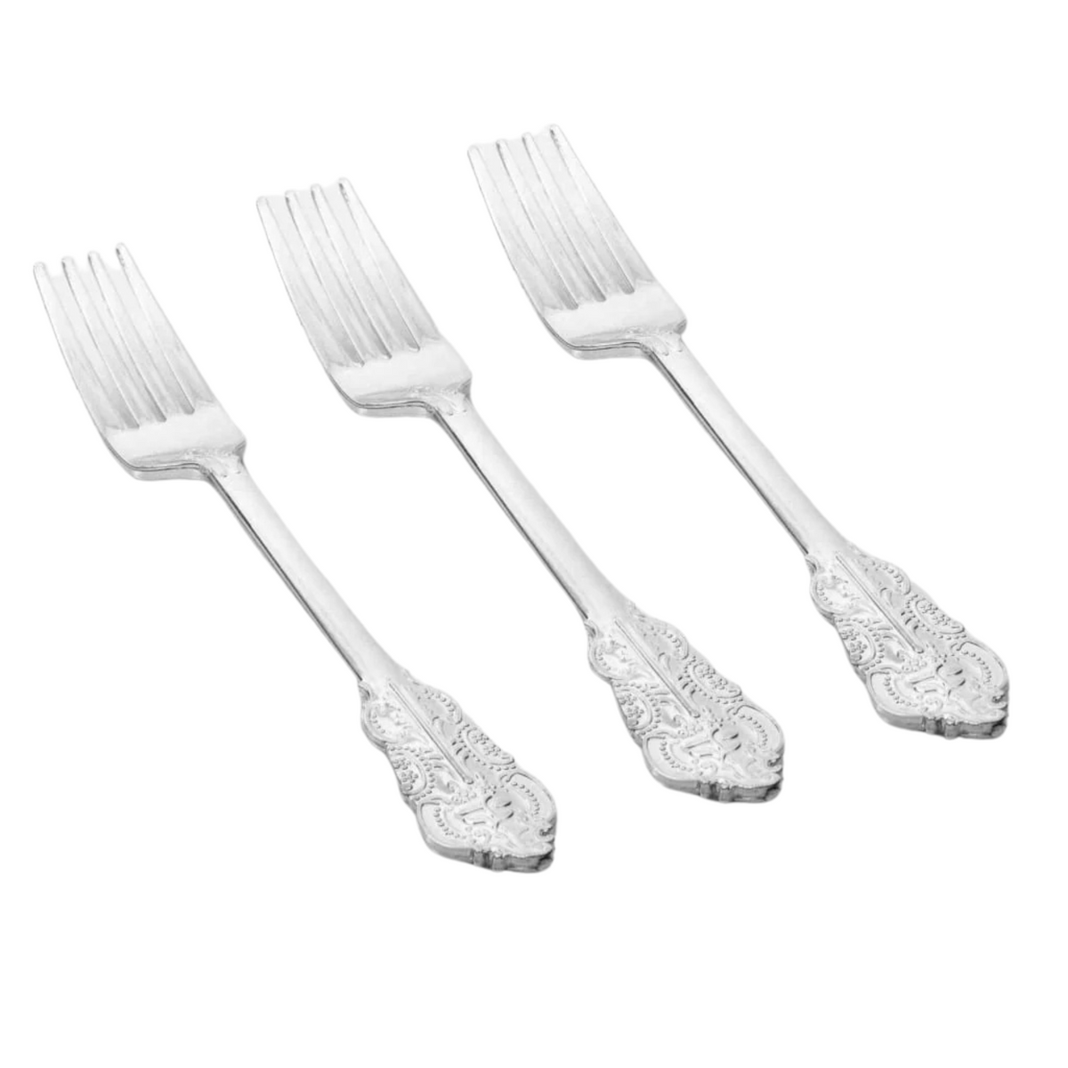 VENETIAN DESIGN SILVER REUSABLE FORKS – CONFETTIMYPARTY